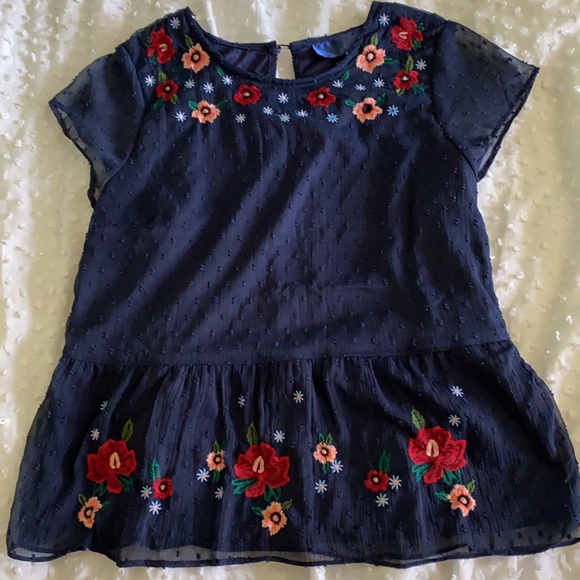 Blue Rain | Tops | Navy Blouse With Flowers | Poshmark